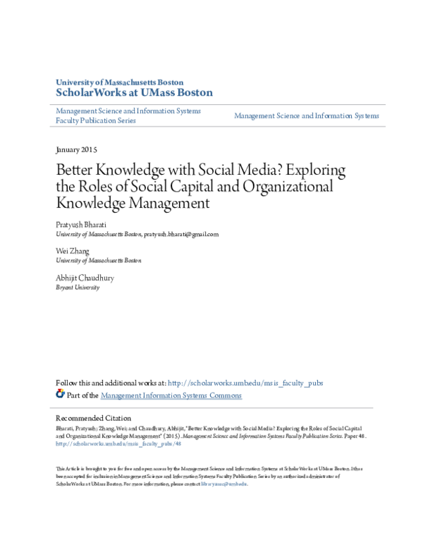 (PDF) Better knowledge with social media? Exploring the roles of social ...