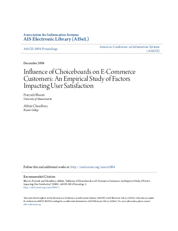 (PDF) Influence of Choiceboards on E-Commerce Customers: An Empirical Study of Factors Impacting ...