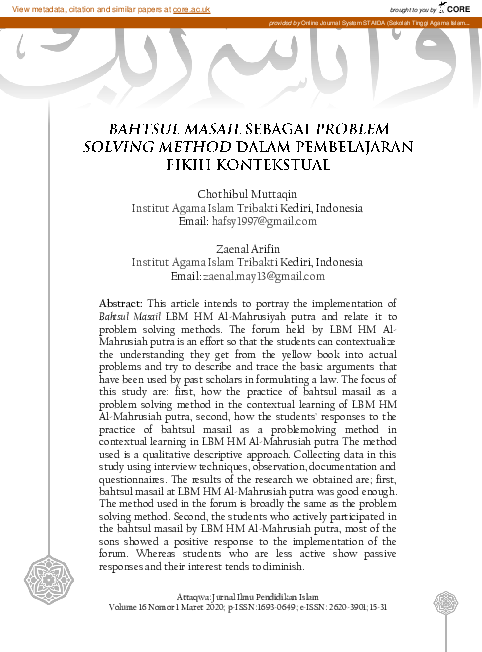 (PDF) Bahtsul Masail sebagai Problem Solving Method dalam Pembelajaran ...