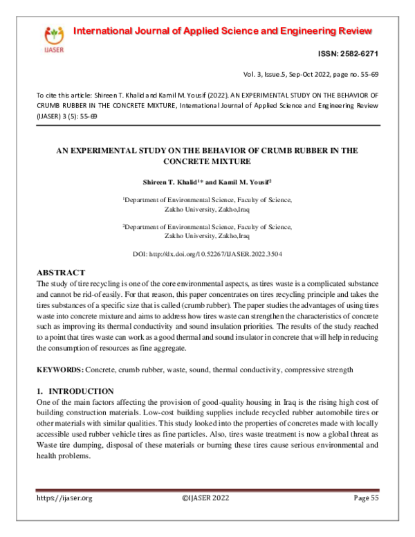 (PDF) An Experimental Study on the Behavior of Crumb Rubber in the ...