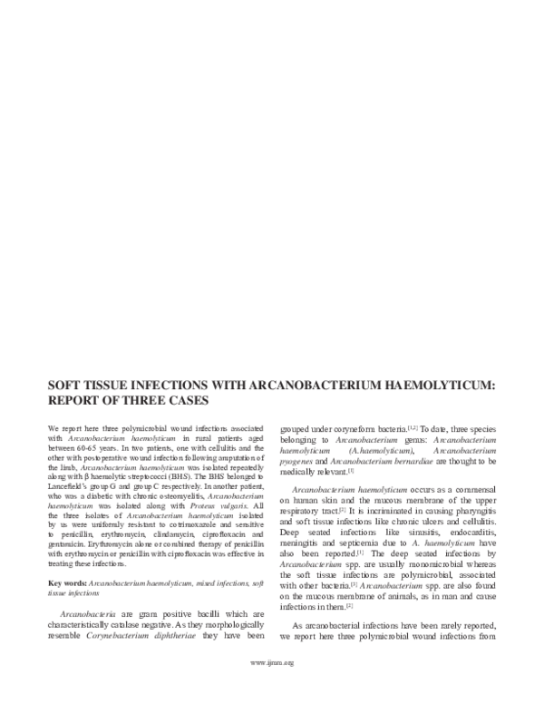 (PDF) Soft tissue infections with arcanobacterium haemolyticum: Report ...