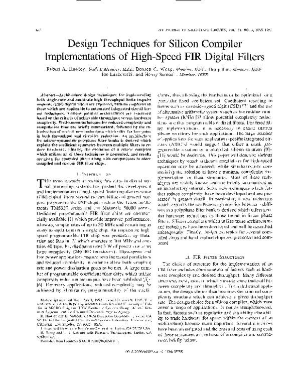 Pdf Design Techniques For Silicon Compiler Implementations Of High