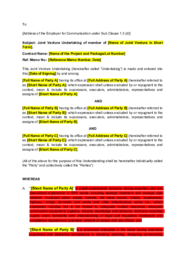 (PDF) FIDIC JV undertaking Sample Letter as Per Sub Clause 1.1.47