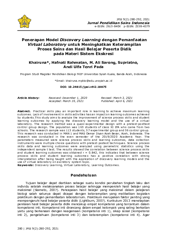 (PDF) Penerapan Model Discovery Learning dengan Pemanfaatan Virtual Laboratory untuk ...