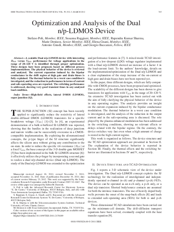(PDF) Optimization and Analysis of the Dual n/p-LDMOS Device