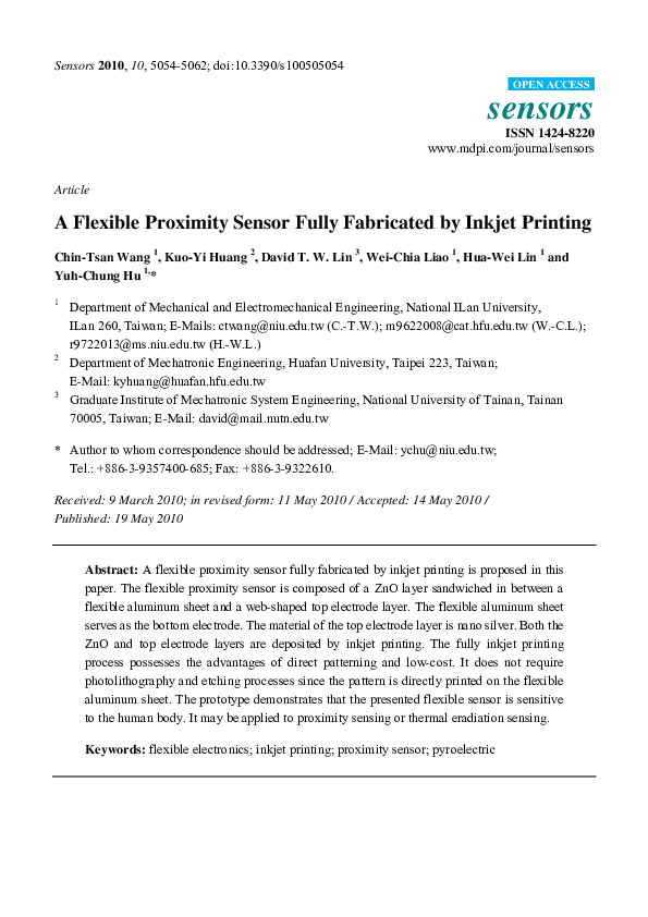 (PDF) A Flexible Proximity Sensor Fully Fabricated by Inkjet Printing
