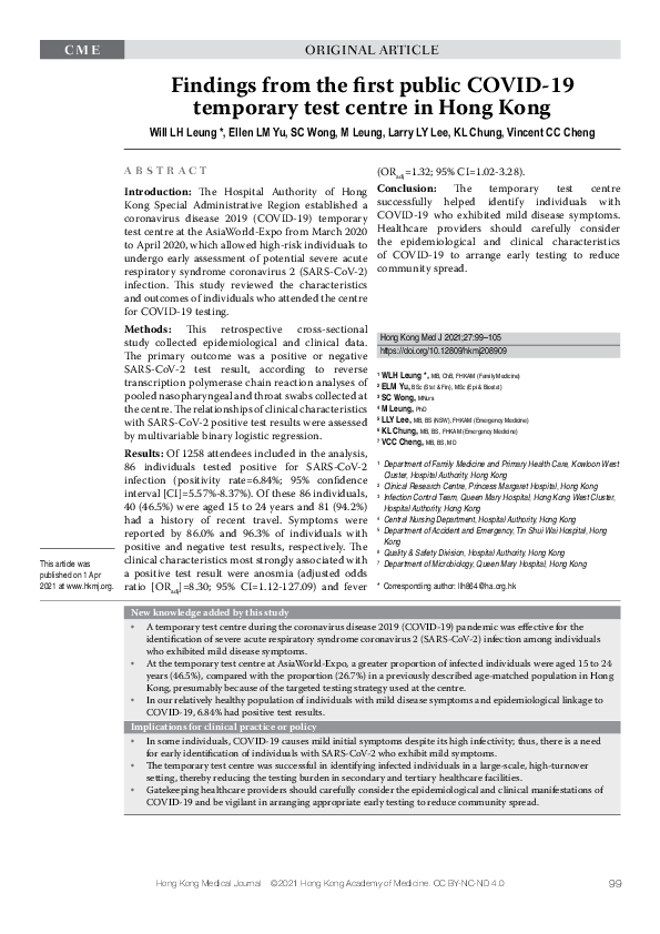 (PDF) Findings from the first public COVID-19 temporary test centre in ...