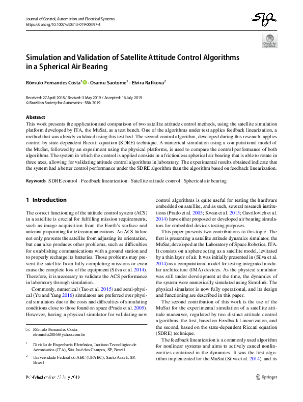 Pdf Simulation And Validation Of Satellite Attitude Control