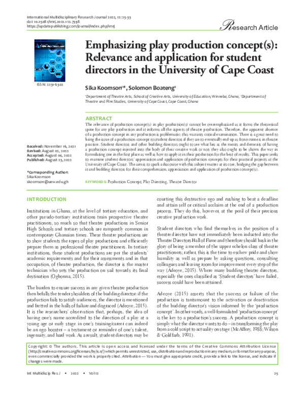 (PDF) Emphasizing play production concept(s): Relevance and application ...