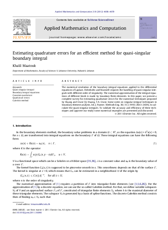(PDF) Estimating quadrature errors for an efficient method for quasi-singular boundary integral