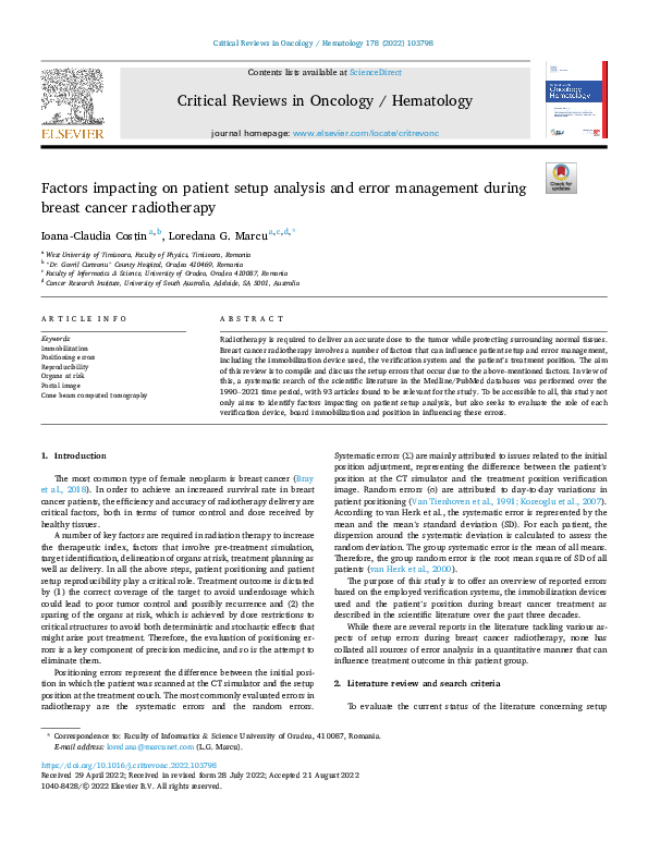 (PDF) Factors impacting on patient setup analysis and error management ...