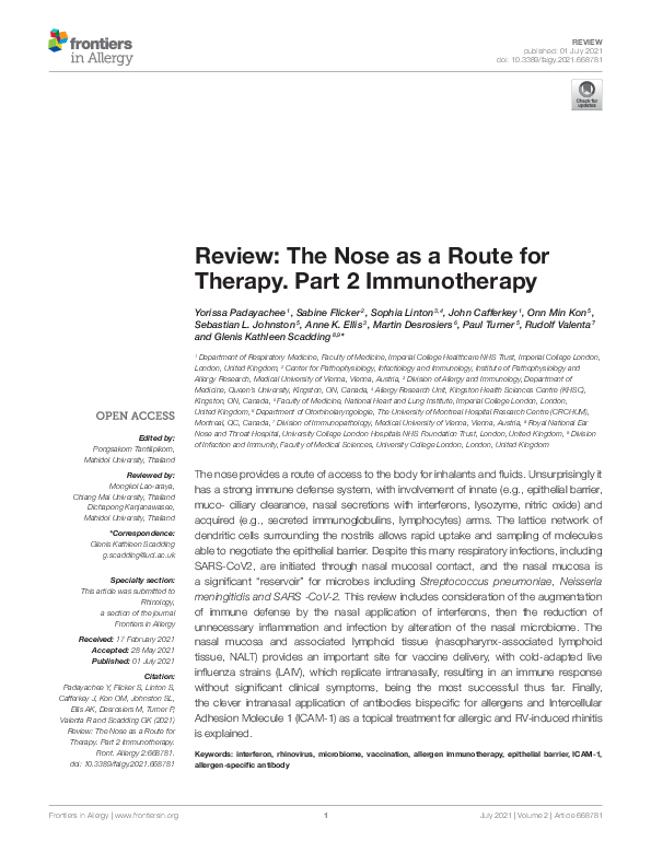(PDF) Review: The Nose as a Route for Therapy. Part 2 Immunotherapy