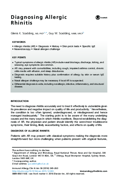 (PDF) Diagnosing Allergic Rhinitis