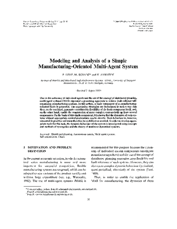 (PDF) Modeling and analysis of a simple manufacturing-oriented multi-agent system
