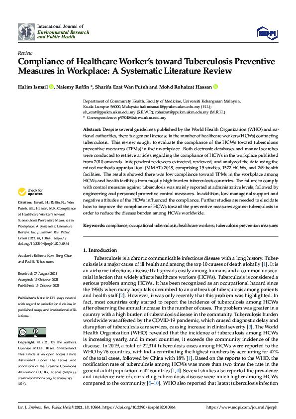 (PDF) Compliance of Healthcare Worker’s Toward Tuberculosis Preventive ...