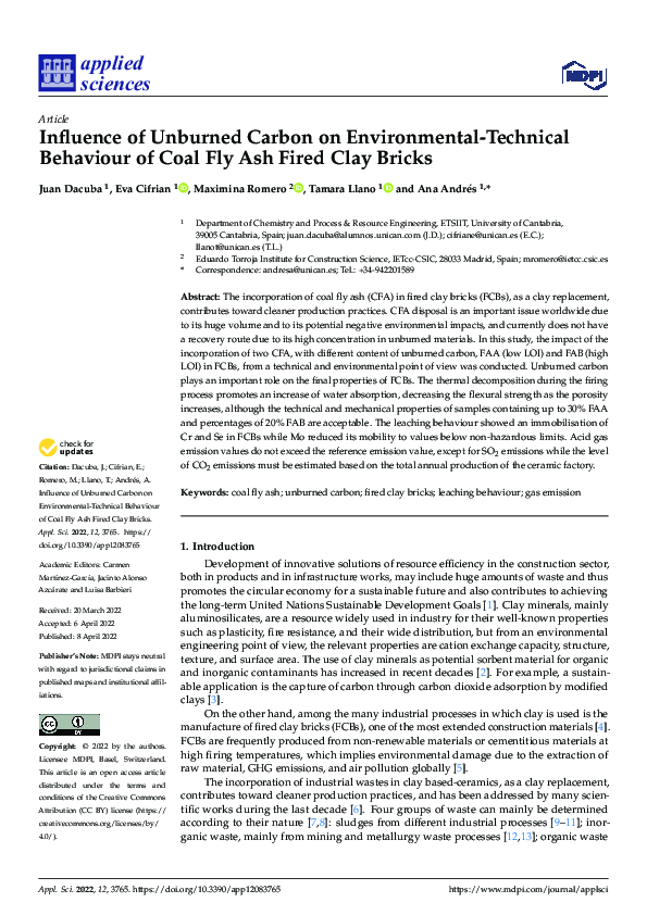 (PDF) Influence of Unburned Carbon on Environmental-Technical Behaviour of Coal Fly Ash Fired ...