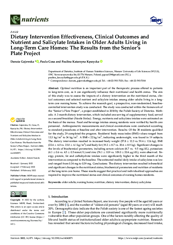 (PDF) Dietary Intervention Effectiveness, Clinical Outcomes and ...