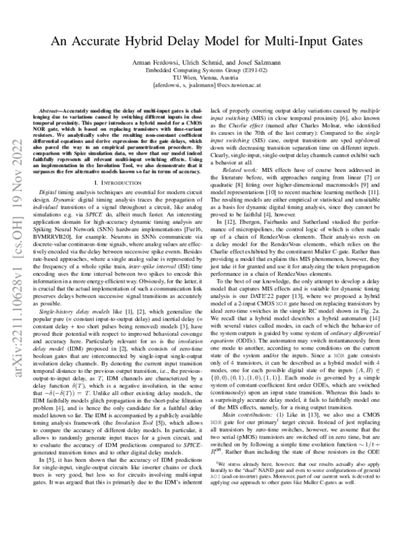 Pdf An Accurate Hybrid Delay Model For Multi Input Gates Arman Ferdowsi