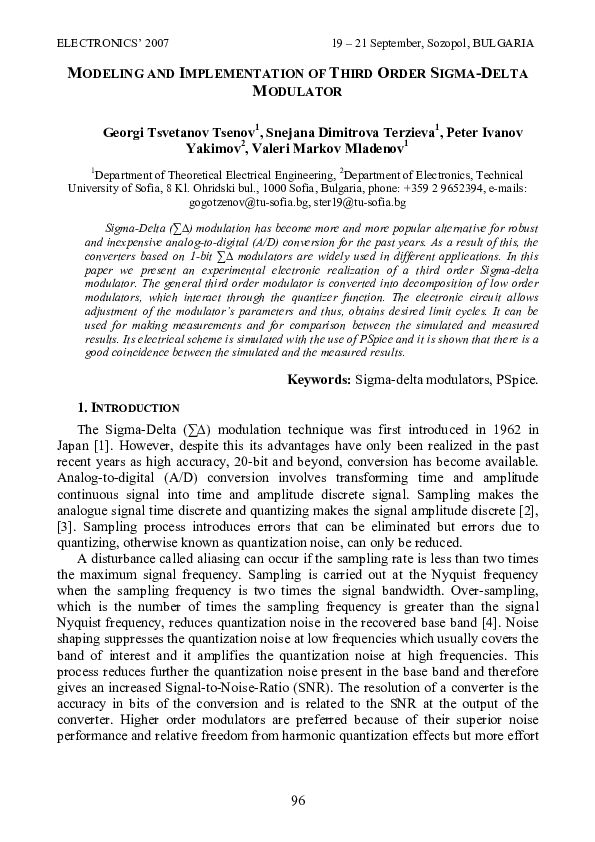 (PDF) Modeling and Implementation of Third Order Sigma-Delta Modulator