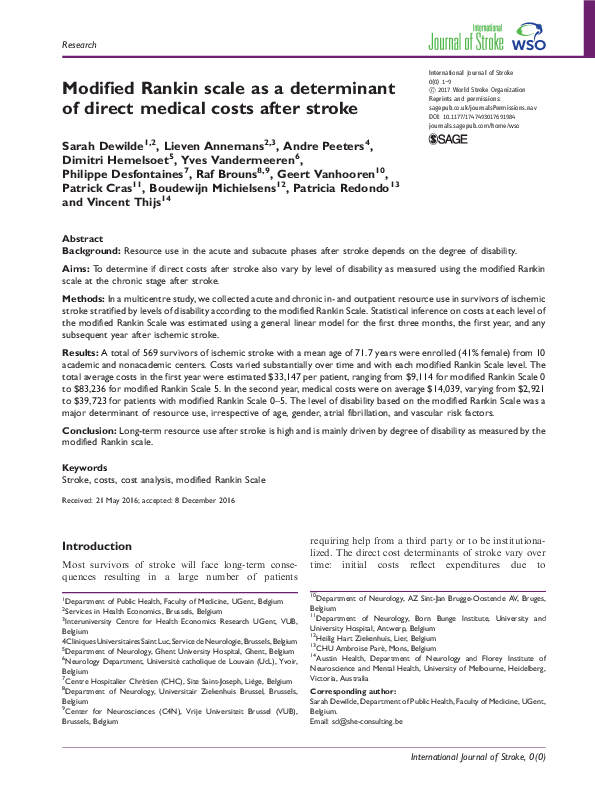 (PDF) Modified Rankin scale as a determinant of direct medical costs ...