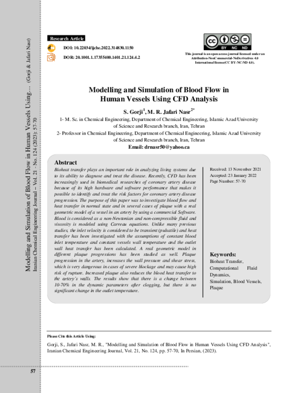 (PDF) Modelling and Simulation of Blood Flow in Human Vessels Using CFD ...
