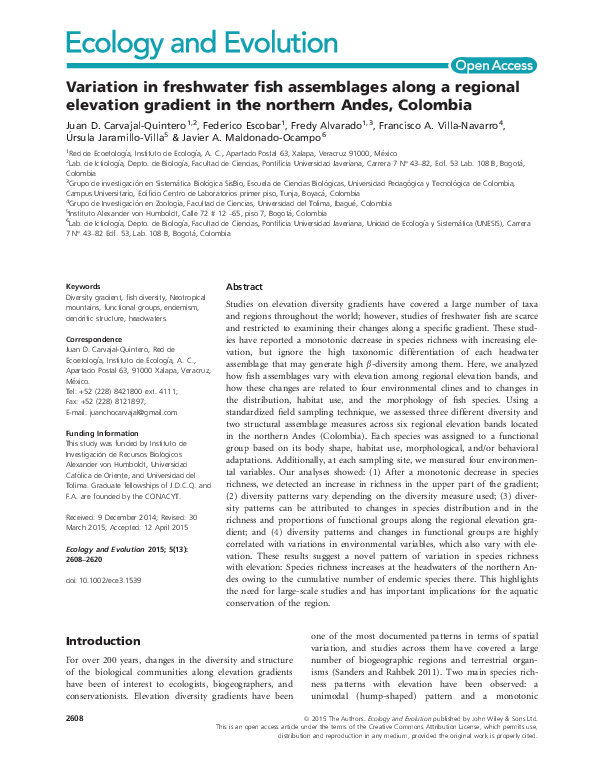 (PDF) Variation in freshwater fish assemblages along a regional ...