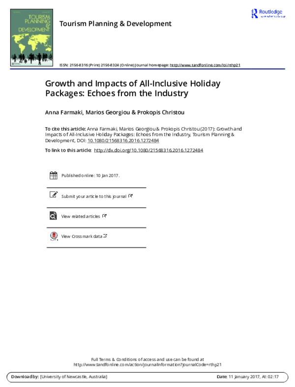 (PDF) Growth and Impacts of All-Inclusive Holiday Packages: Echoes from ...