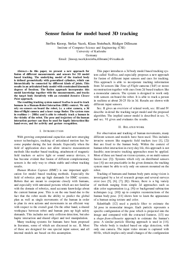 (PDF) Sensor fusion for model based 3D tracking