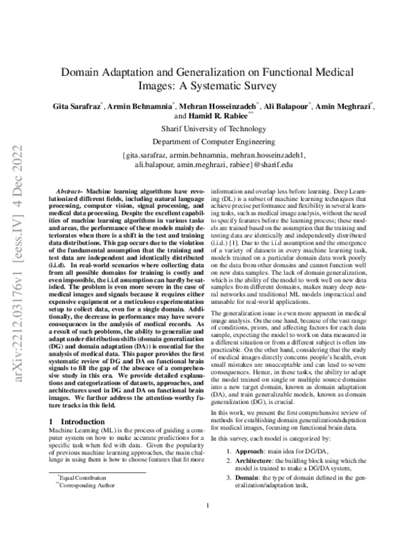 (PDF) Domain Adaptation and Generalization on Functional Medical Images: A Systematic Survey