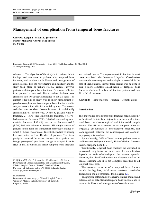 (PDF) Management of complication from temporal bone fractures