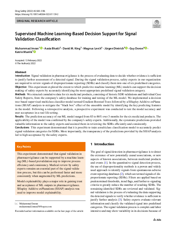 (PDF) Supervised Machine Learning-Based Decision Support for Signal Validation Classification