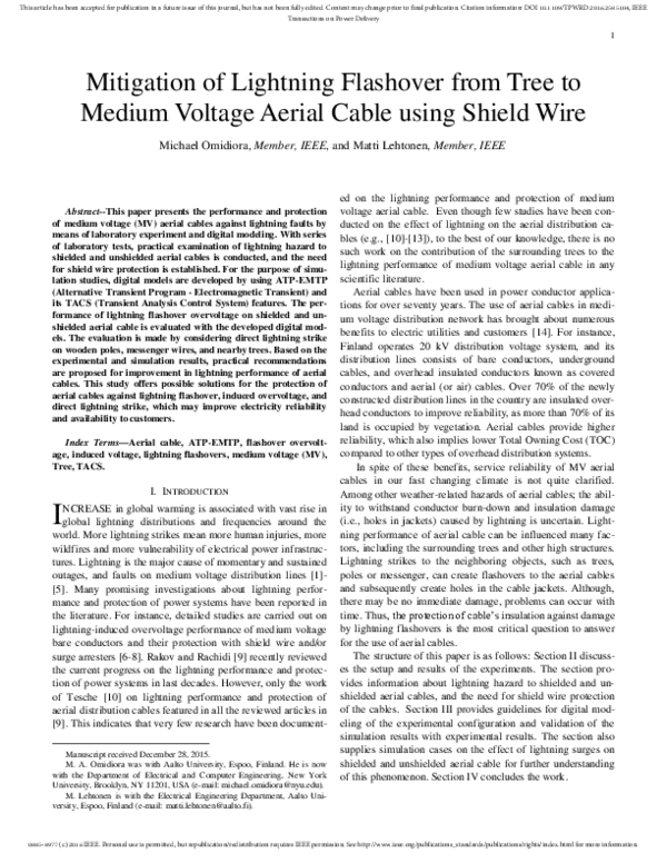 (PDF) Mitigation of Lightning Flashover from Tree to Medium Voltage ...