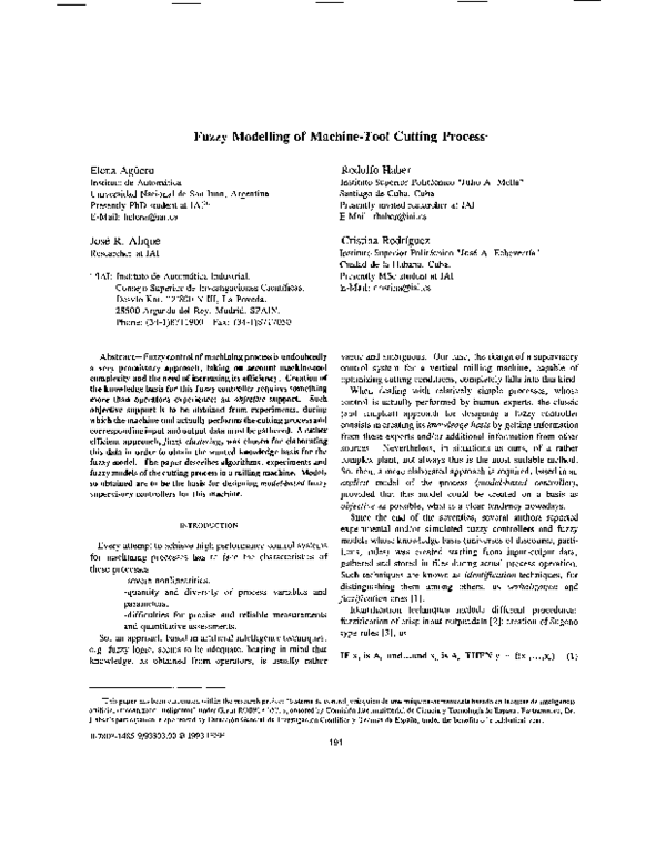 (PDF) Fuzzy modelling of machine-tool cutting process