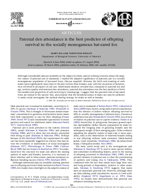 (PDF) Paternal den attendance is the best predictor of offspring ...