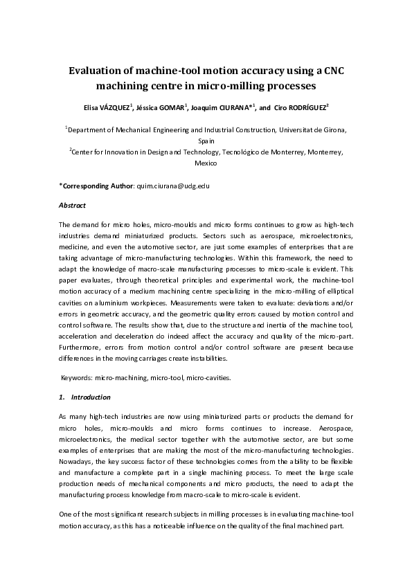 (PDF) Evaluation of machine-tool motion accuracy using a CNC machining ...
