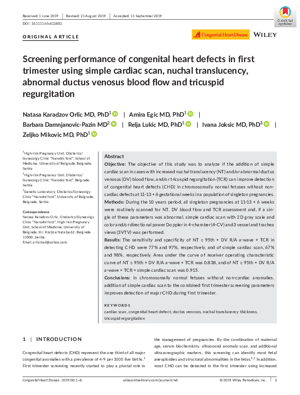 (PDF) Screening performance of congenital heart defects in first ...