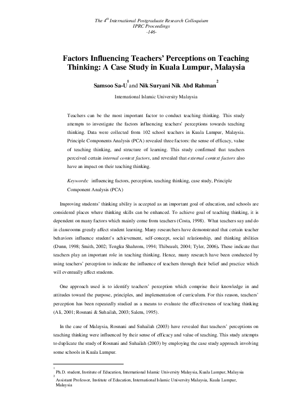 (PDF) Factors Influencing Teachers' Perceptions on Teaching Thinking: A ...