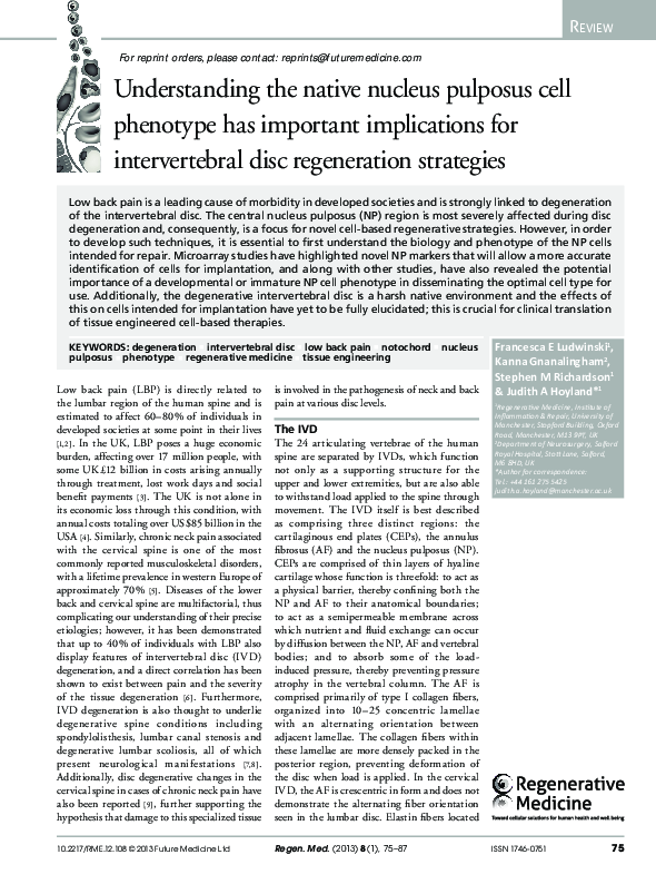 (PDF) Understanding the native nucleus pulposus cell phenotype has important implications for ...