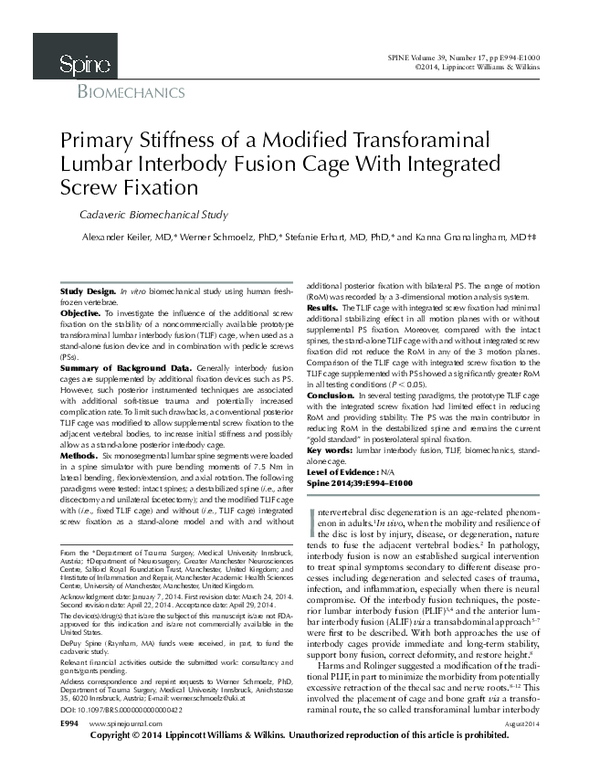 (PDF) Primary Stiffness of a Modified Transforaminal Lumbar Interbody ...