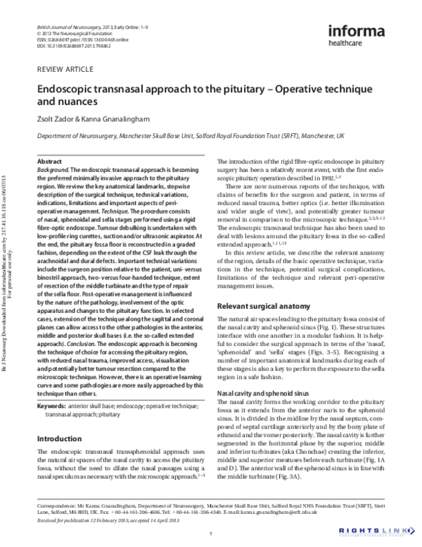 (PDF) Endoscopic transnasal approach to the pituitary – Operative ...