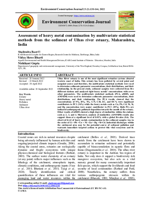 (PDF) Assessment of heavy metal contamination by multivariate statistical methods from the ...