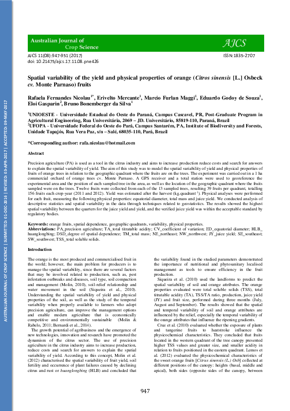 (PDF) Spatial variability of the yield and physical properties of orange (Citros sinensis [L ...