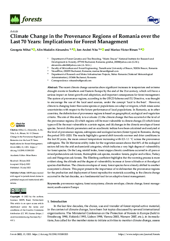 (PDF) Climate Change in the Provenance Regions of Romania over the Last ...