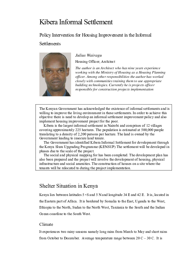(PDF) Kibera Informal Settlement Policy Intervention for Housing Improvement in the Informal ...