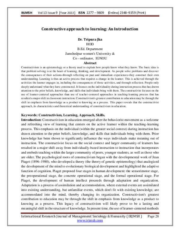 (PDF) Constructive approach to learning: An Introduction