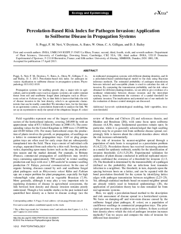 (PDF) Percolation-Based Risk Index for Pathogen Invasion: Application ...