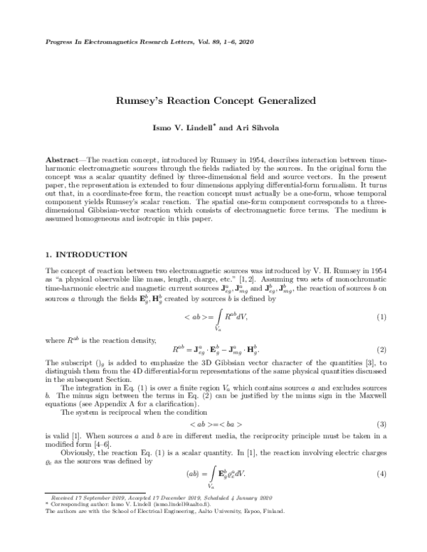 (PDF) Rumsey's Reaction Concept Generalized | Ismo Lindell - Academia.edu