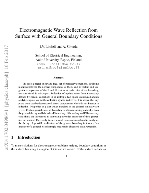 Pdf Electromagnetic Wave Reflection From Surface With General Boundary Conditions