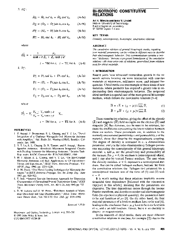 (PDF) BI-isotropic constitutive relations