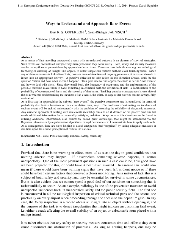 (PDF) Ways to Understand and Approach Rare Events | Kurt R . S ...